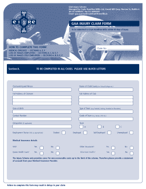 Fillable Online GAA Injury Claim Form - Ulster GAA Fax Email Print ...