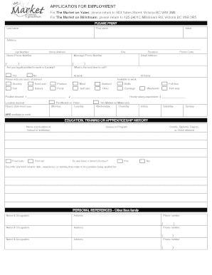 Fillable Online Job application form 2007 Feb - Market on Yates Fax ...