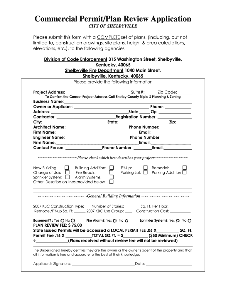 Fillable Online Commercial Permit/Plan Review Application Fax Email Print - pdfFiller