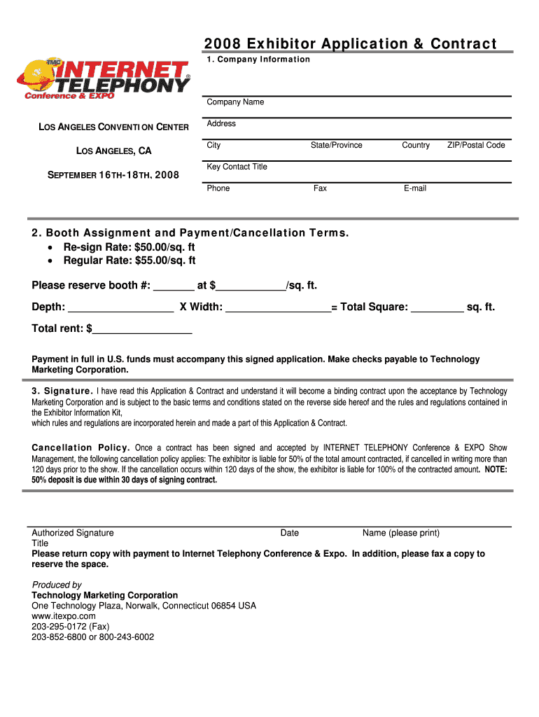 Fillable Online 2008 Exhibitor Application & Contract Fax Email Print ...