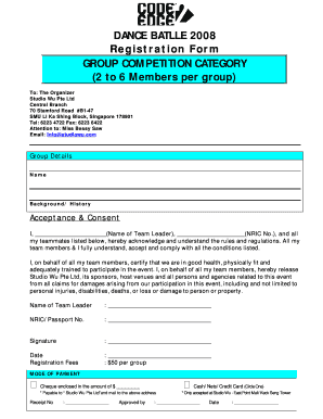 Fillable Online DANCE BATLLE 2008 Registration Form GROUP ... - Studio ...