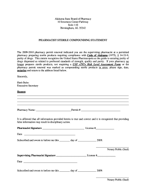 Fillable Online Pharmacist Sterile Compounding Statement 0910 - Alabama Board ... Fax Email ...