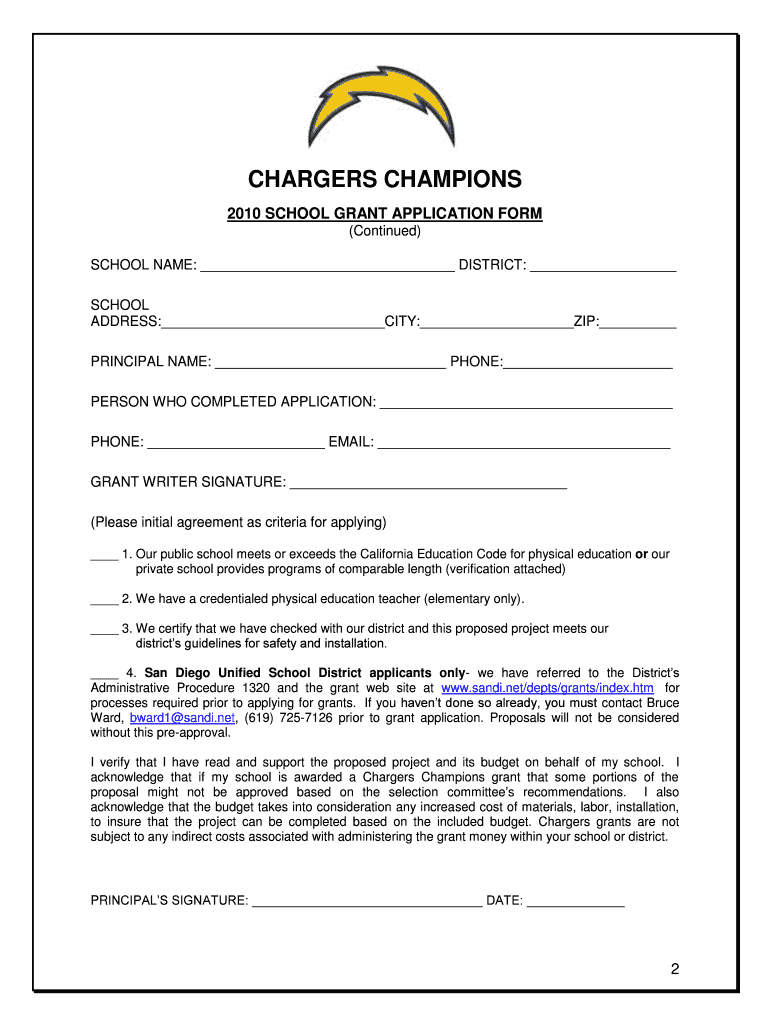 Fillable Online 2010 School Grant Application Fax Email Print - pdfFiller