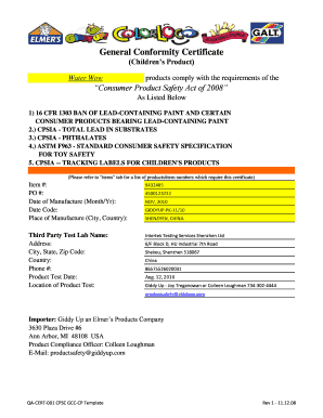 Fillable Online General Conformity Certificate Fax Email Print - pdfFiller