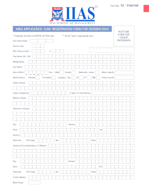 Fillable Online MBA APPLICATION -CUM- REGISTRATION FORM FOR SESSION ...