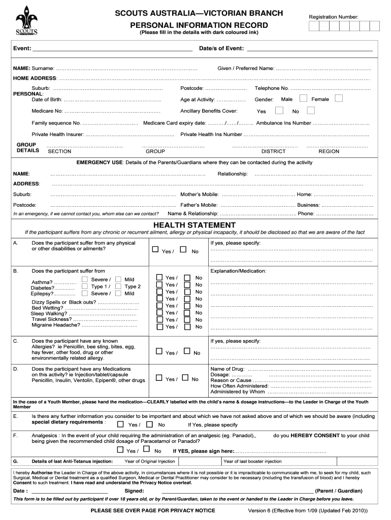 PERSONAL INFO RECORD FORM FEB 2010 - Fill and Sign Printable Template ...