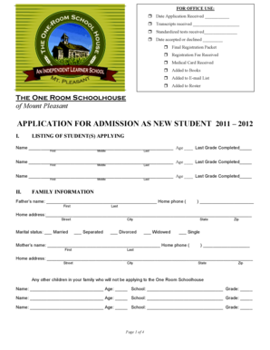 Fillable Online Parent Application One Room Schoolhouse Fax Email Print ...