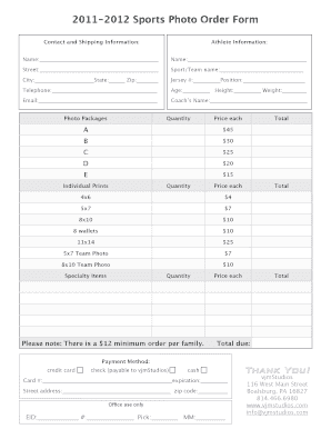 Sports Photo Order Form | pdfFiller