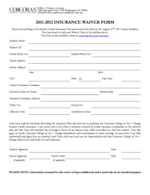 Fillable Online 2011-2012 INSURANCE WAIVER FORM - Academic HealthPlans ...