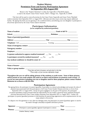 Fillable Online Student Ministry Permission Form and Activity ...