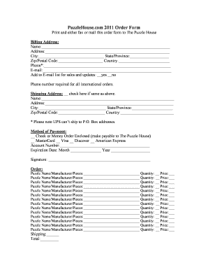 Fillable Online PuzzleHouse.com 2011 Order Form Fax Email Print - pdfFiller