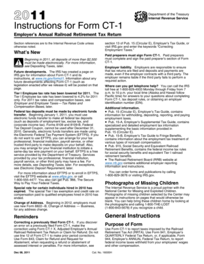 Fillable Online 2012 Instructions for Form CT-1 - Internal Revenue ...