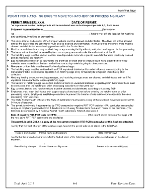 Fillable Online April 2012 6-4 Form Revision Date: PERMIT FOR HATCHING ...