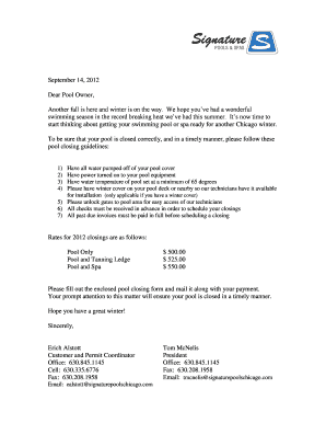 Fillable Online Pool Closing Letter 2012 - Signature Pools Fax Email ...