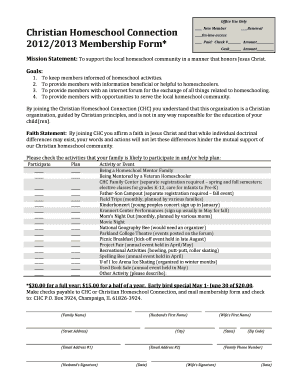 Fillable Online Christian Homeschool Connection 2012/2013 Membership ...