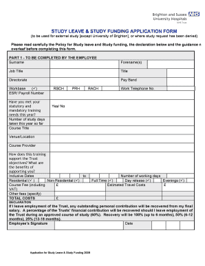 Fillable Online STUDY LEAVE & STUDY FUNDING APPLICATION FORM Fax Email ...
