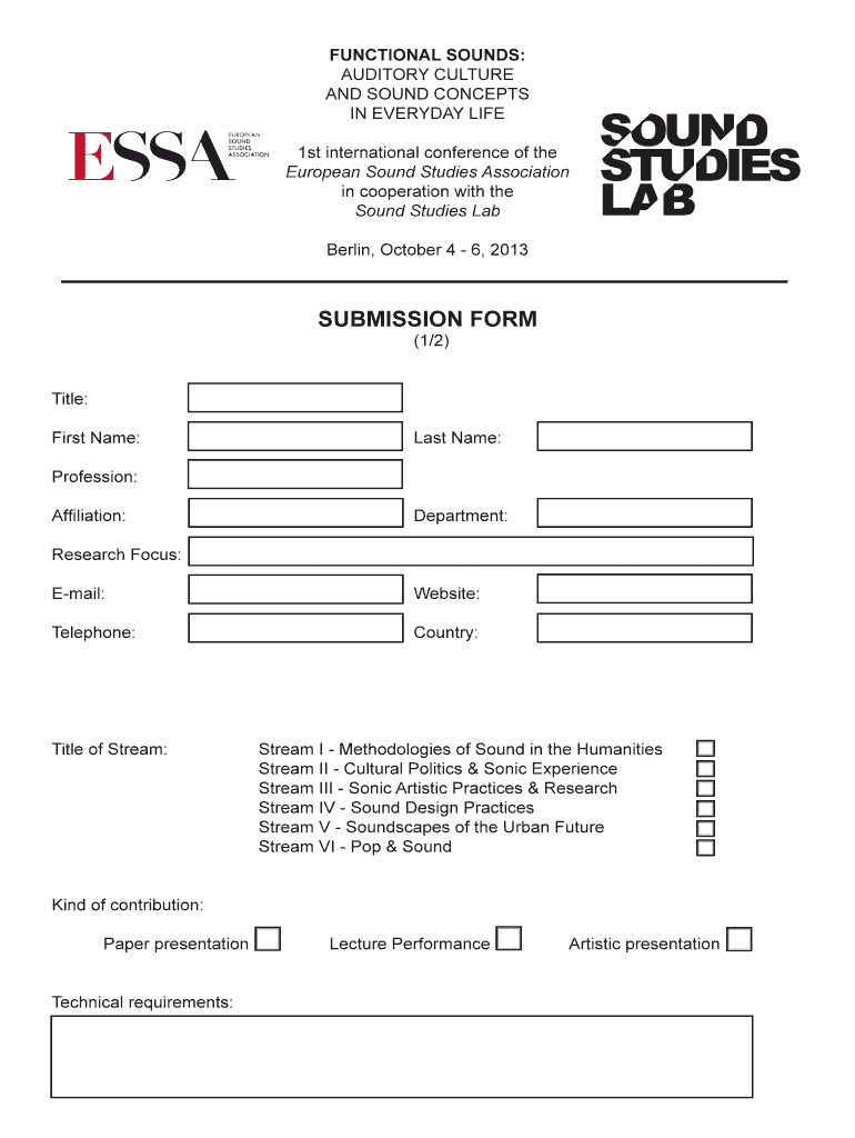 Fillable Online 1st international conference of the European Sound ...