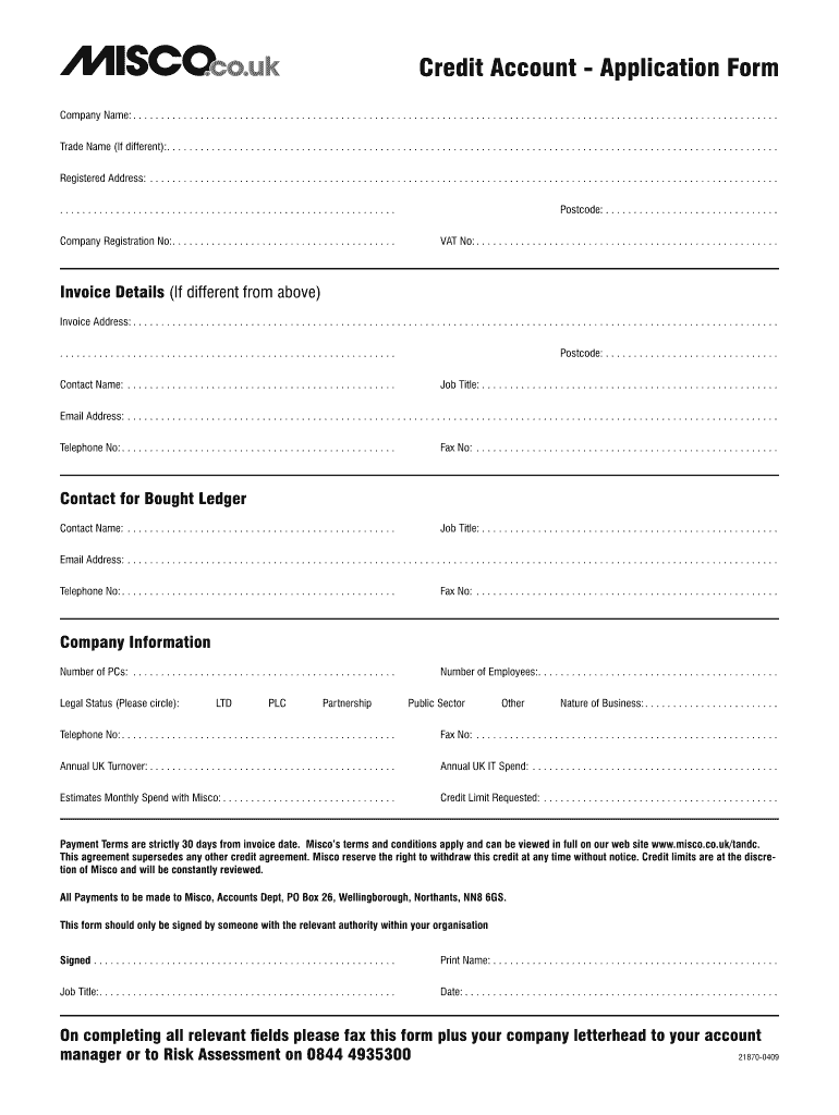 Fillable Online Credit Account - Application Form Fax Email Print ...