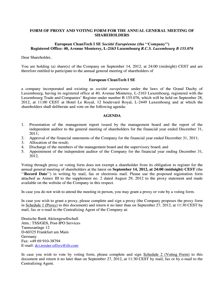 Fillable Online Proxy and Voting Form for the Annual General Meeting of ...