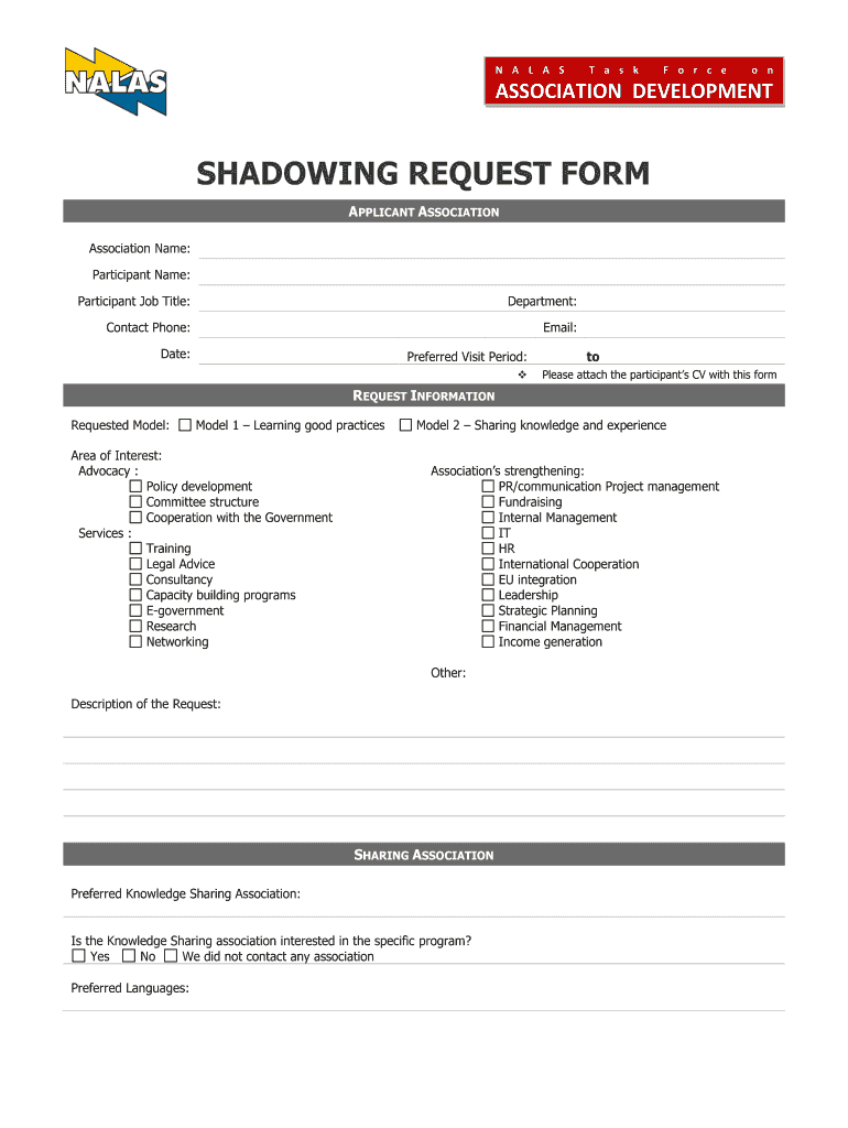 Fillable Online Association Development Shadowing Request Fax Email ...