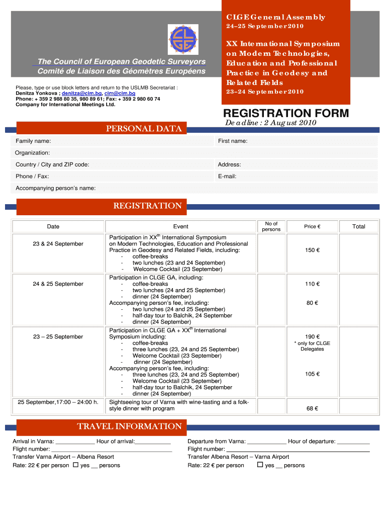 Fillable Online CLGE General Assembly and XX International Symposium ...