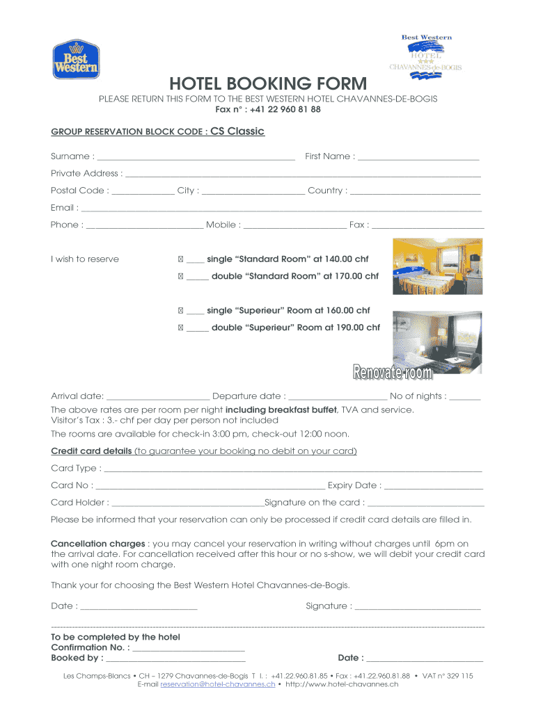 Fillable Online Hotel Booking Form Fax Email Print - pdfFiller