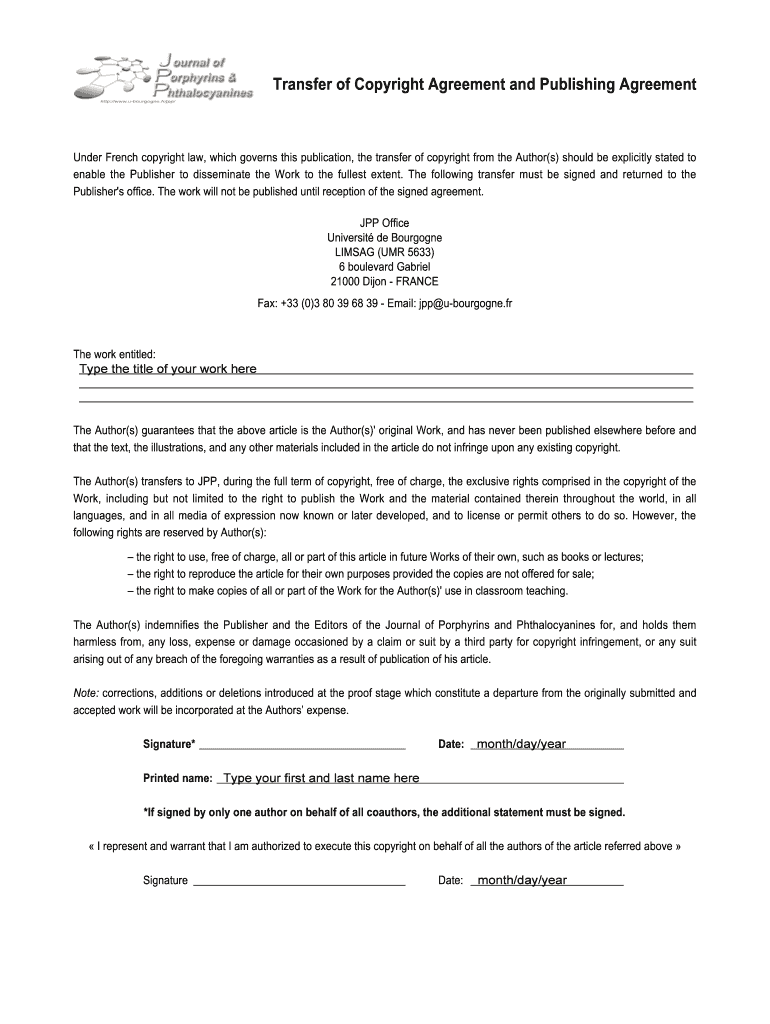 Fillable Online jpp systalium Transfer of Copyright Agreement and ...