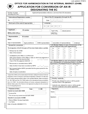 Fillable Online oami europa Application for conversion of an ir ...