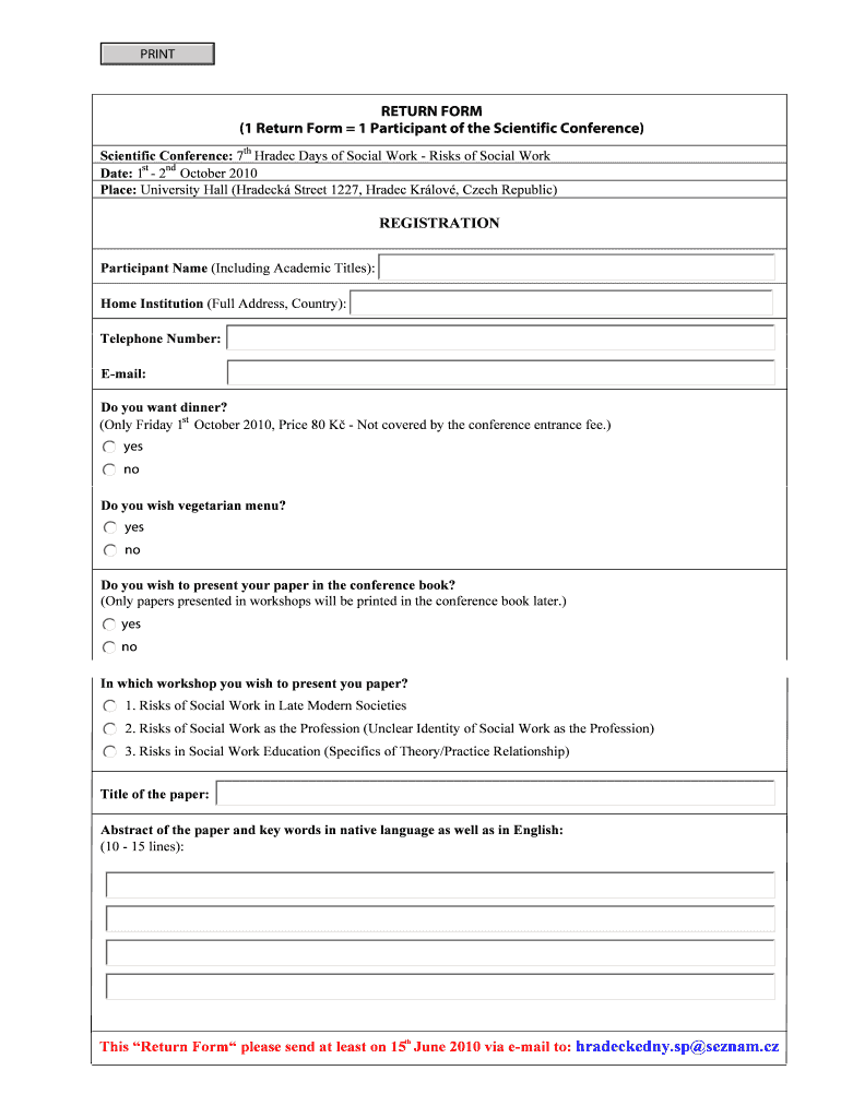 Fillable Online Scientific Conference Registration Form Fax Email Print ...