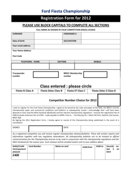 Fillable Online Registration Form - PDF - Ford Racing UK Fax Email ...