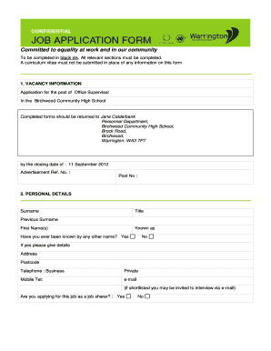 Fillable Online Office Supervisor Application Form - Sign In Fax Email ...