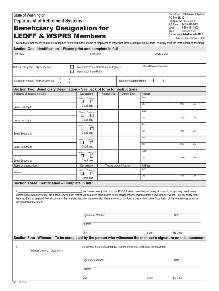 Fillable Online Bene Designation for LEOFF and WSPRS 0202.indd. Wind ...