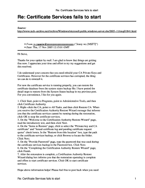 Fillable Online Re Certificate Services fails to start Fax Email Print ...