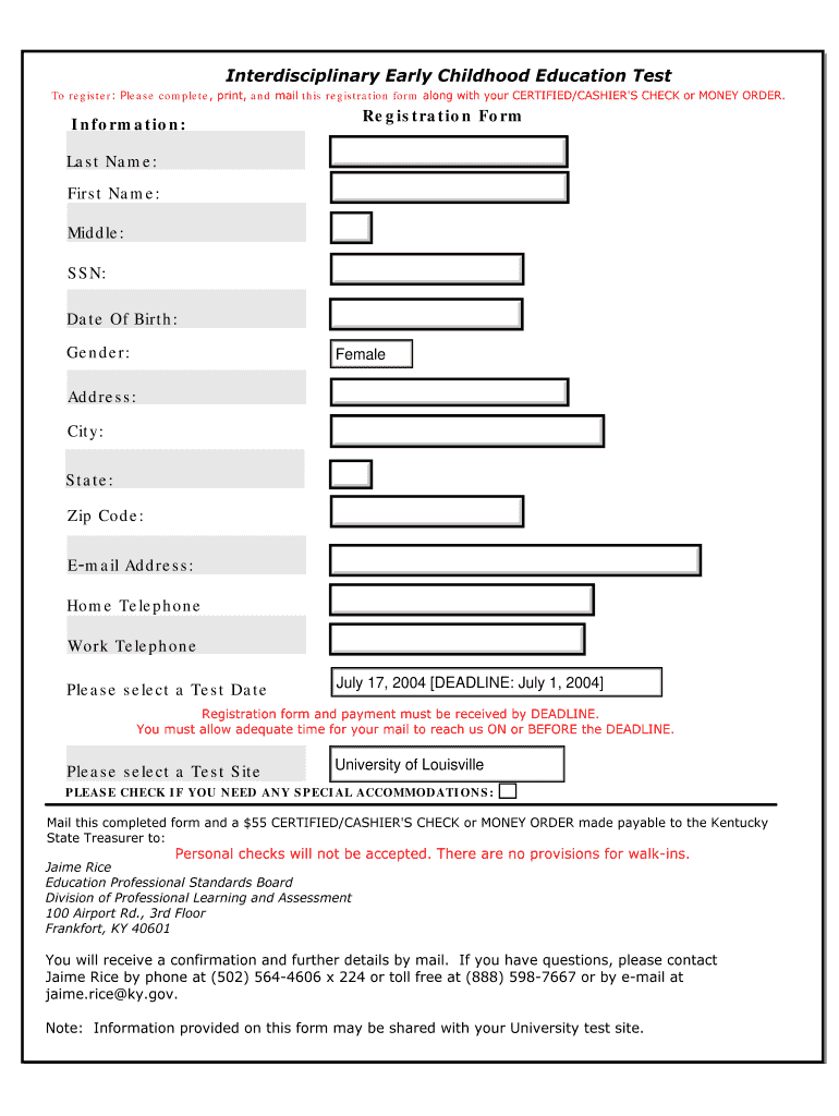 Fillable Online kyepsb Registration Form Information - Education ...