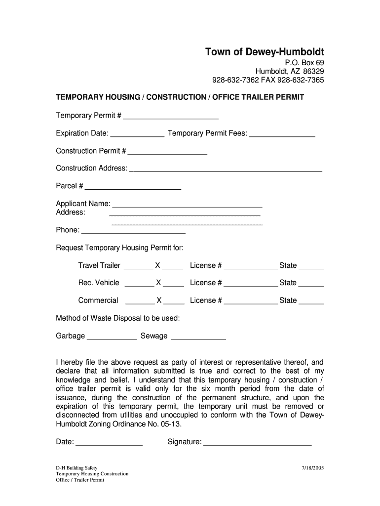Fillable Online Temporary Housing / Construction / Office Trailer ...