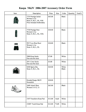 Fillable Online Kaepa NKJV 2006-2007 Accessory Order Form Fax Email ...