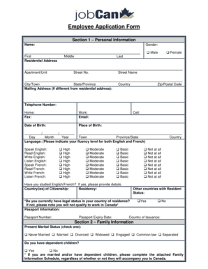 Fillable Online Employee Application Form - jobCan Fax Email Print ...