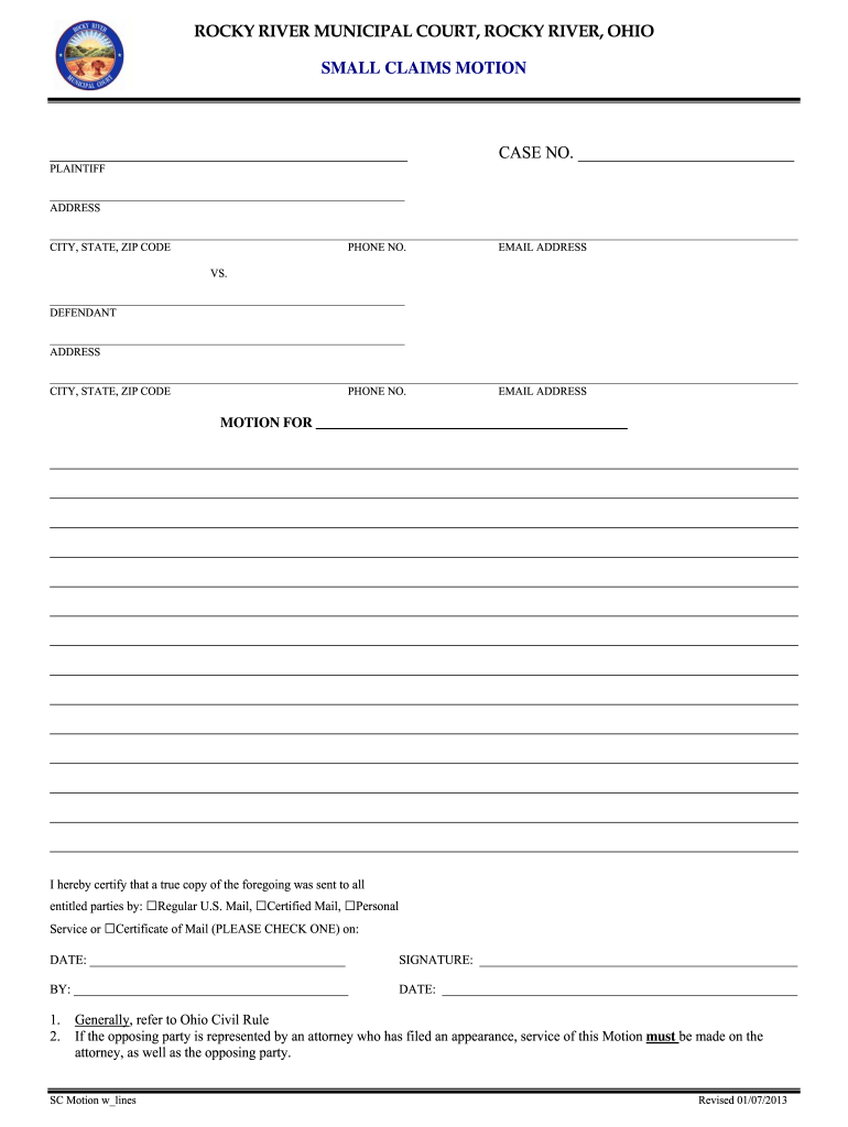 OH Small Claims Motion Form - Fill Online, Printable, Fillable, Blank ...