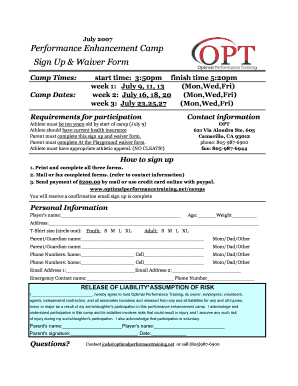 Fillable Online optimum performance training waiver Fax Email Print ...
