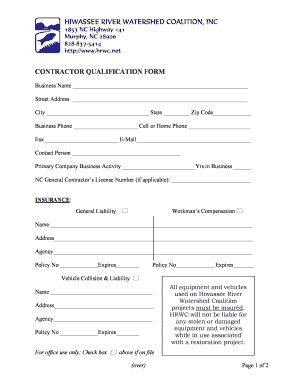 Fillable Online 2008 Contractor Qualification Form - Hiwassee River ...
