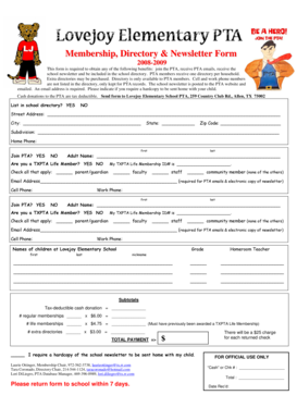 Fillable Online LES PTA Membership Form 2008-09 Fax Email Print - pdfFiller