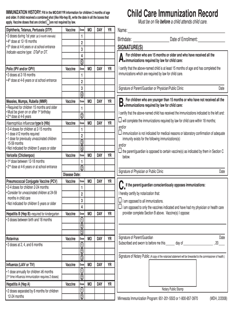 Minnesota vaccination 2008 form: Fill out & sign online | DocHub
