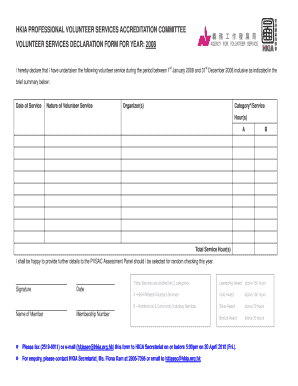 Fillable Online HKIA PVSAP Volunteer Service Declaration Form 2008 Fax ...