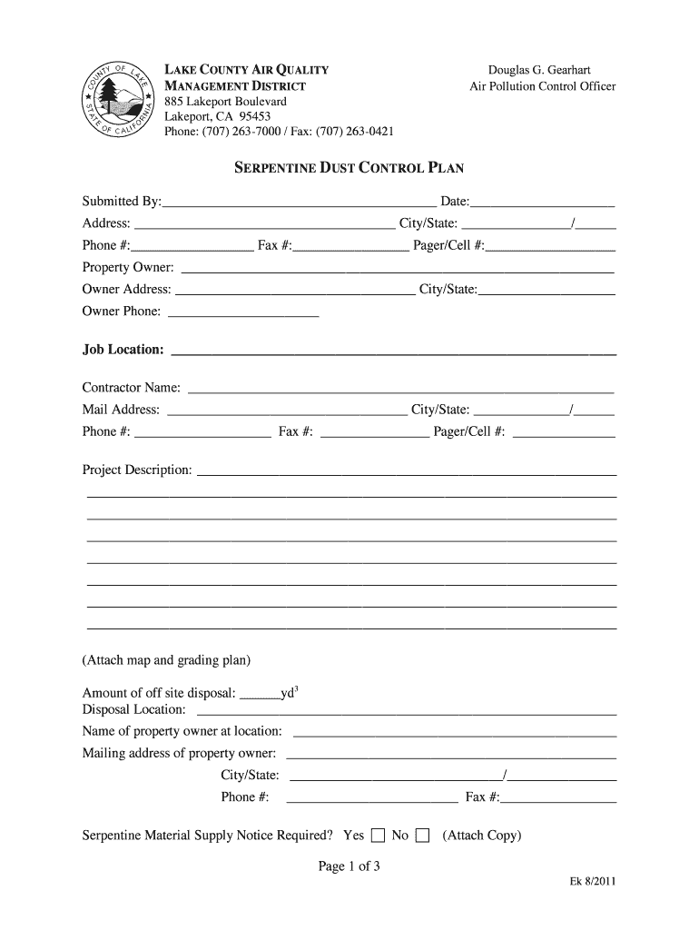 Fillable Online Serpentine Dust Plan form Fax Email Print - pdfFiller