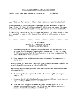 Fillable Online 2009 CSR Renewal - Indiana Shorthand Reporters ...