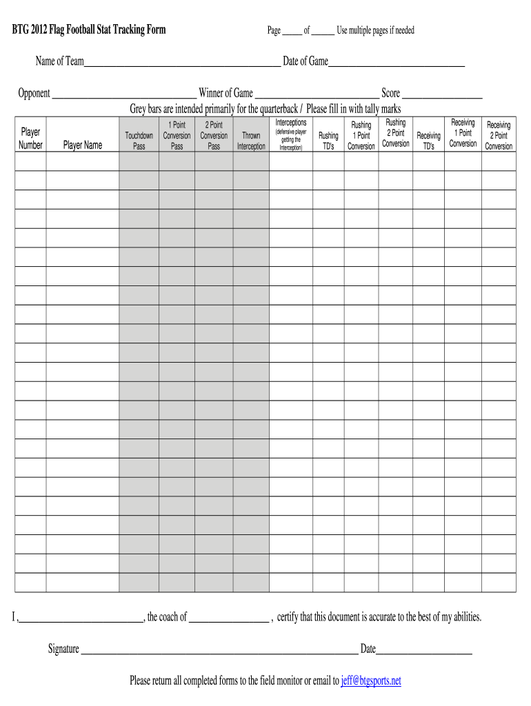 Flag Football Stat Sheet Fill Online Printable Fillable Blank 