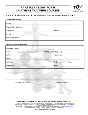 Fillable Online Participation form - TUV Austria Hellas Fax Email Print ...