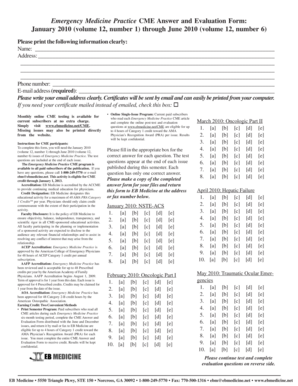 Fillable Online Emergency Medicine Practice CME Answer and Evaluation ...