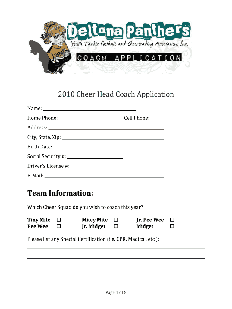 Fillable Online 2010 Cheer Head Coach Application Fax Email Print ...
