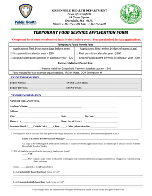 Fillable Online Temporary food service application form - Town of ...